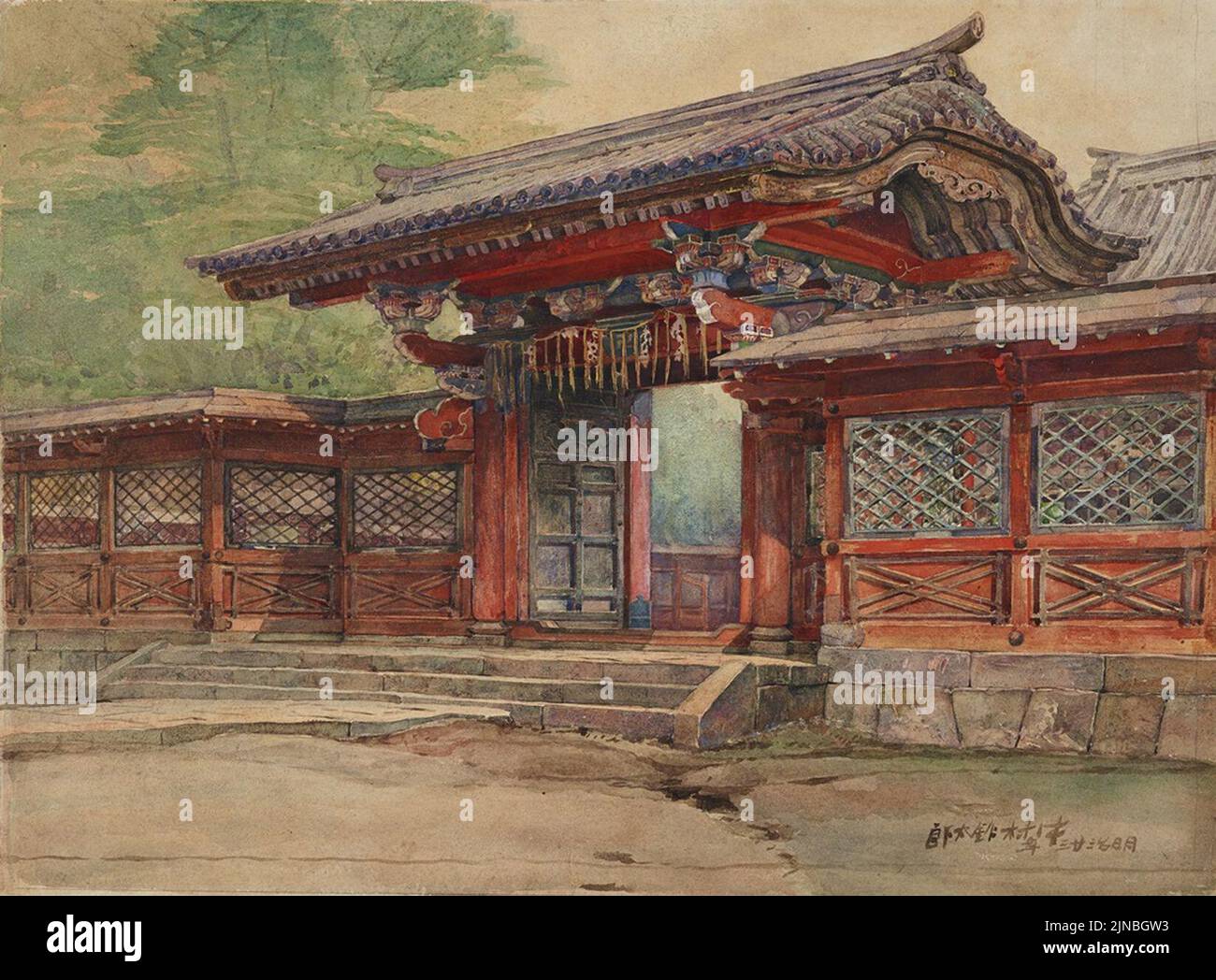 Temple Gate of Zojo-ji in Shiba by Nakamura Fusetsu (Nakamuraya Stock ...