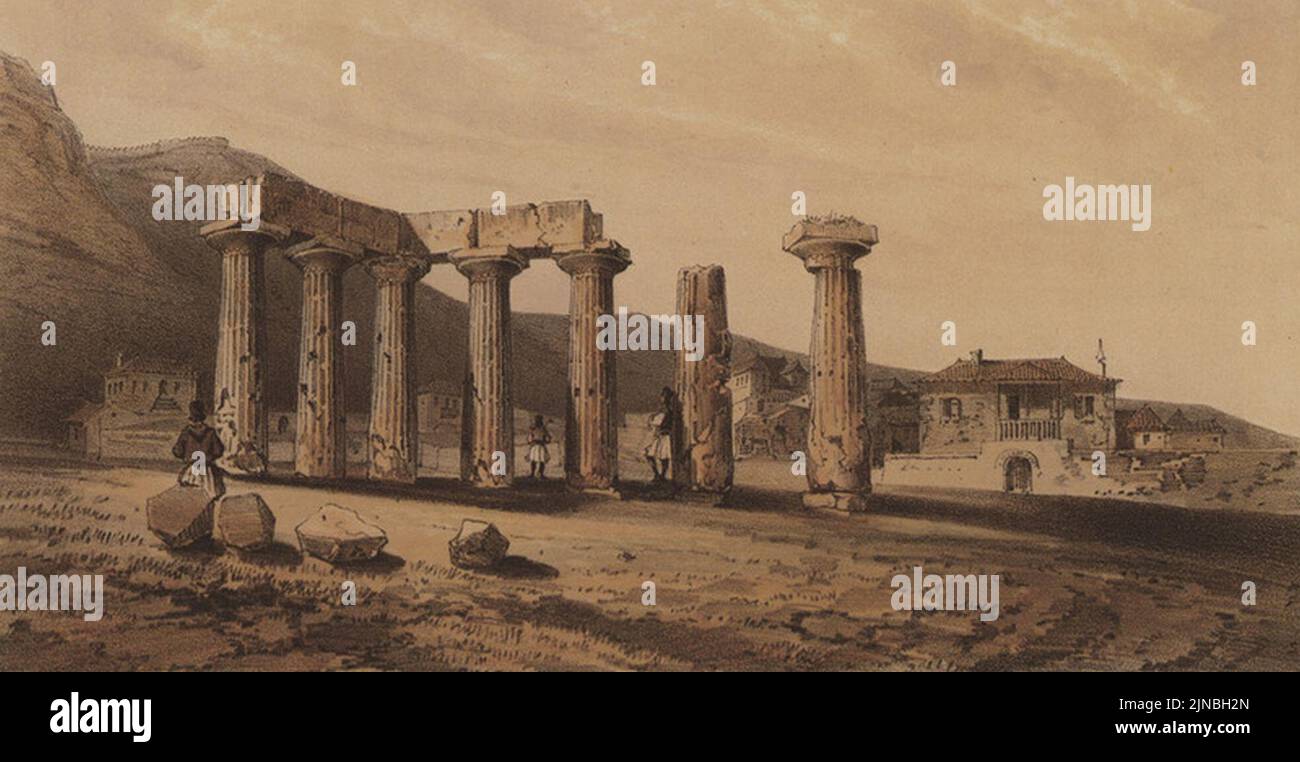 Temple of Apollo in Ancient Corinth - Du Moncel Théodore - 1843 Stock ...