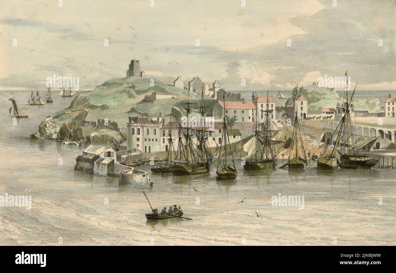 Tenby - Pier, the Castle hill & St. Catherine's rock Stock Photo - Alamy