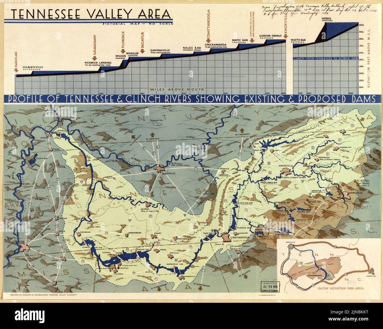 Tennessee Valley Area- pictorial map Stock Photo - Alamy