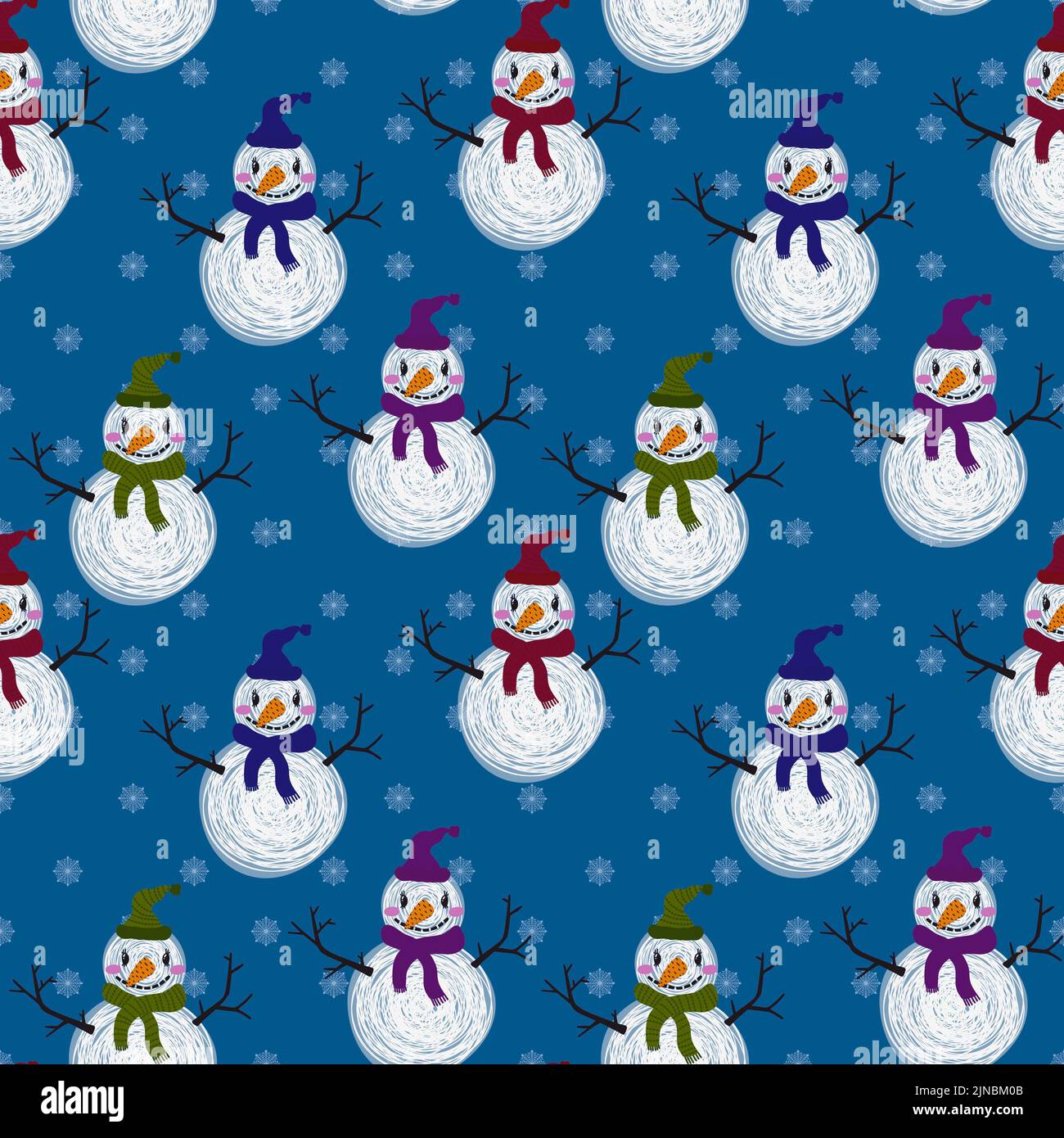 Winter seamless snowman and snowflakes pattern for Christmas wrapping ...