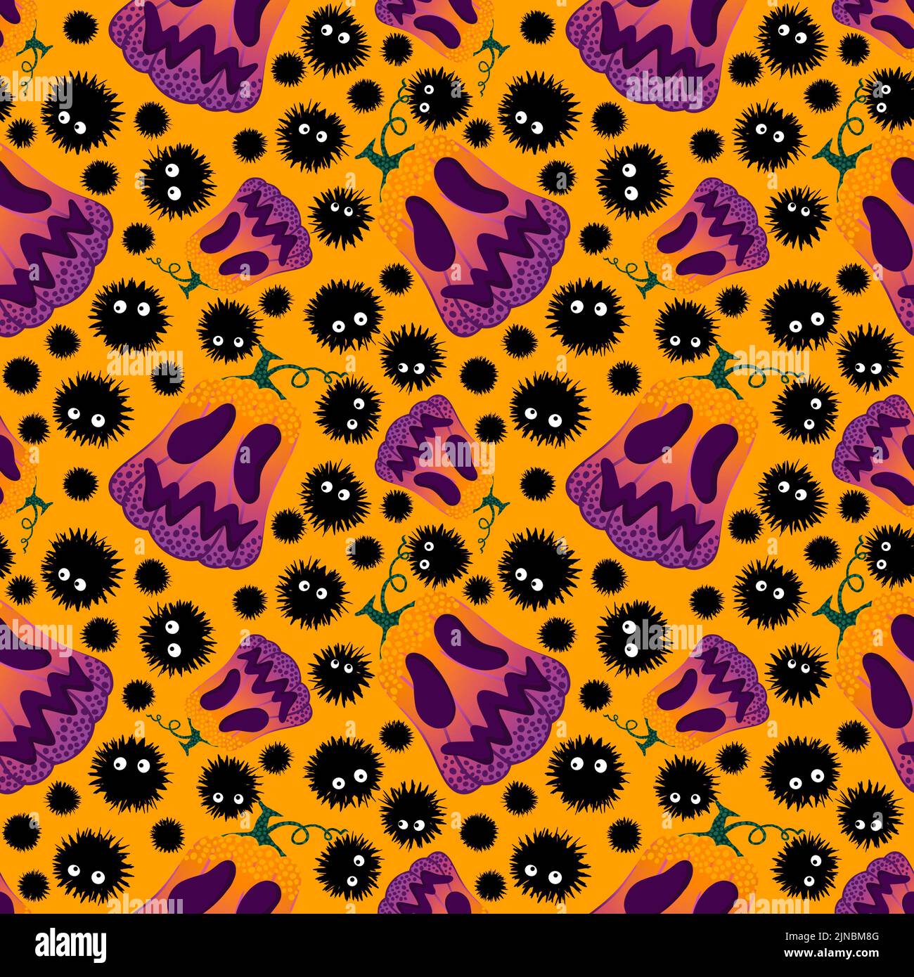 Halloween seamless pumpkins and witch hat and ghost pattern for fabrics ...