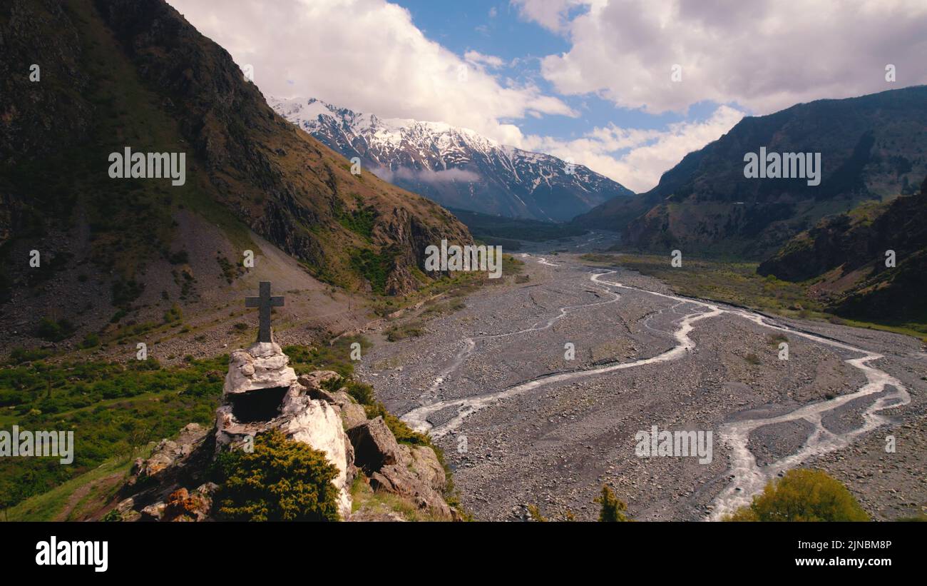aerial view of the small streams in Dariali gorge, Kazbegi, Georgia ...