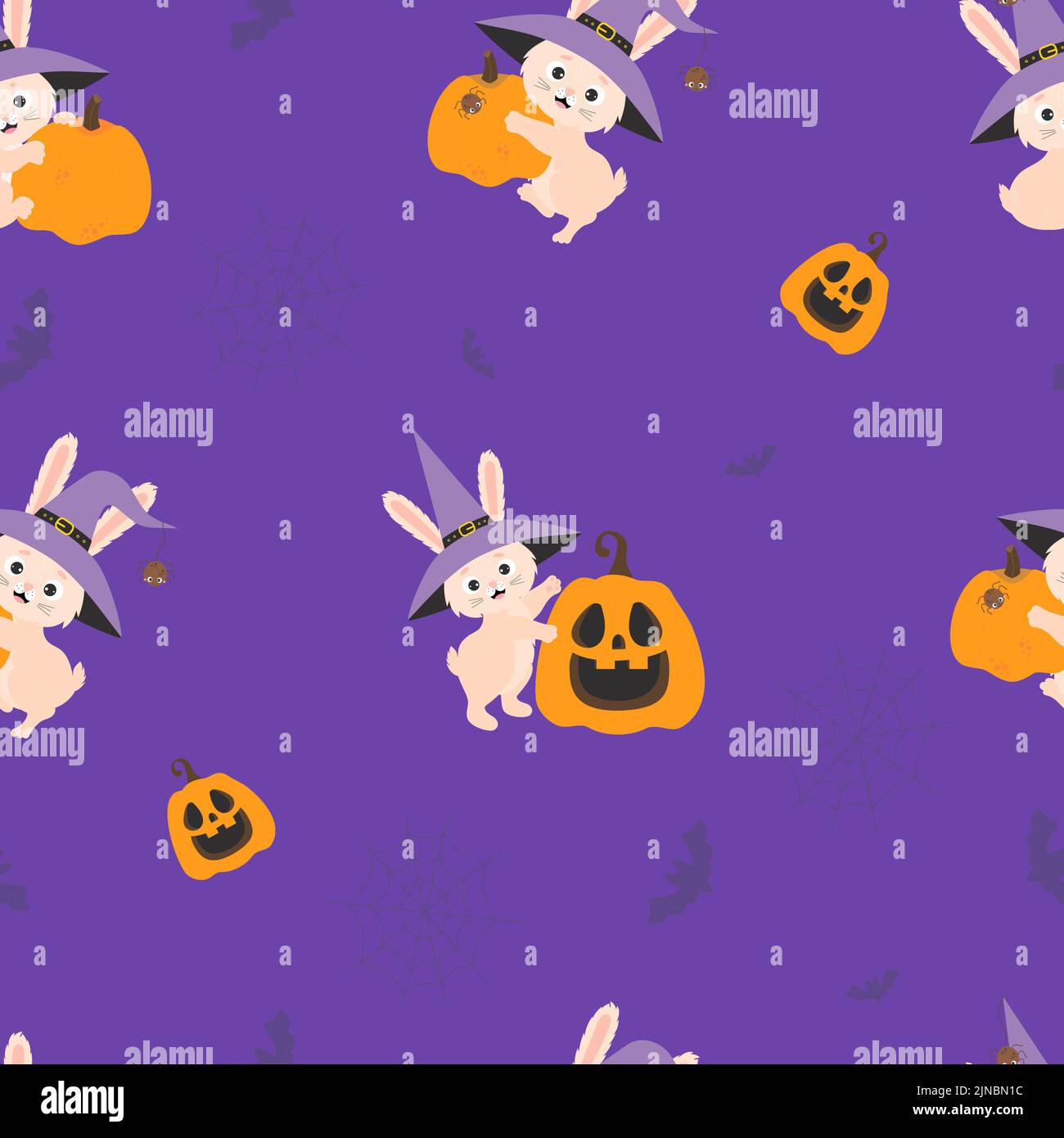 Cute Halloween background. Seamless pattern with funny Halloween bunny ...