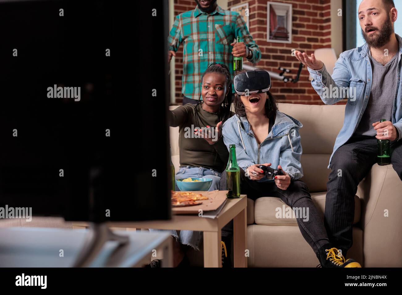 Multiethnic friends enjoying vr hi-res stock photography and images - Alamy