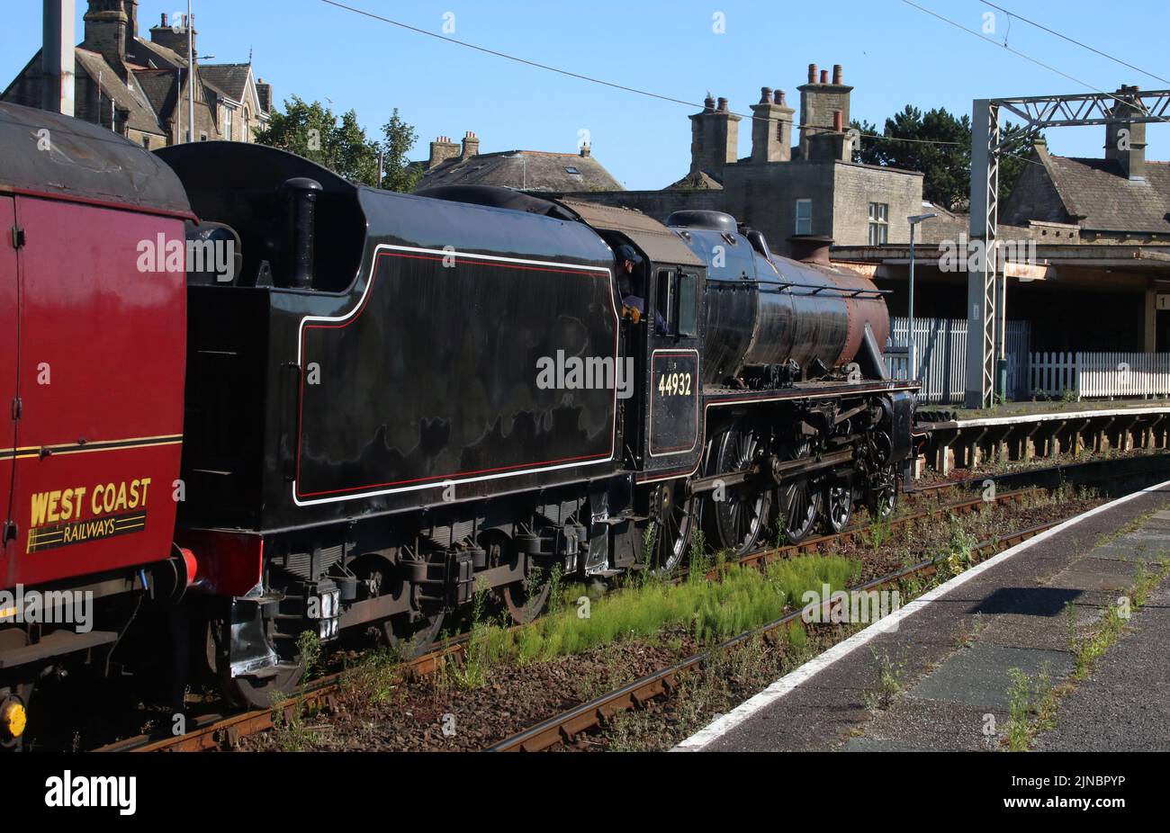 Stanier black five preserved steam locomotive, number 44932, retuning ...
