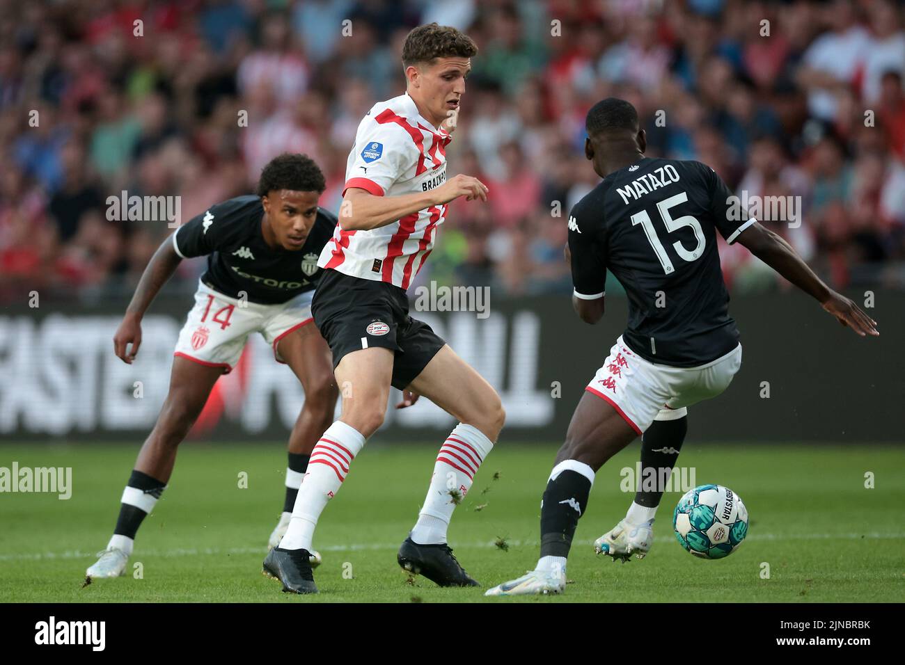 EINDHOVEN - (lr), Ismail Jakobs of AS Monaco, Guus Til of PSV, Eliot ...