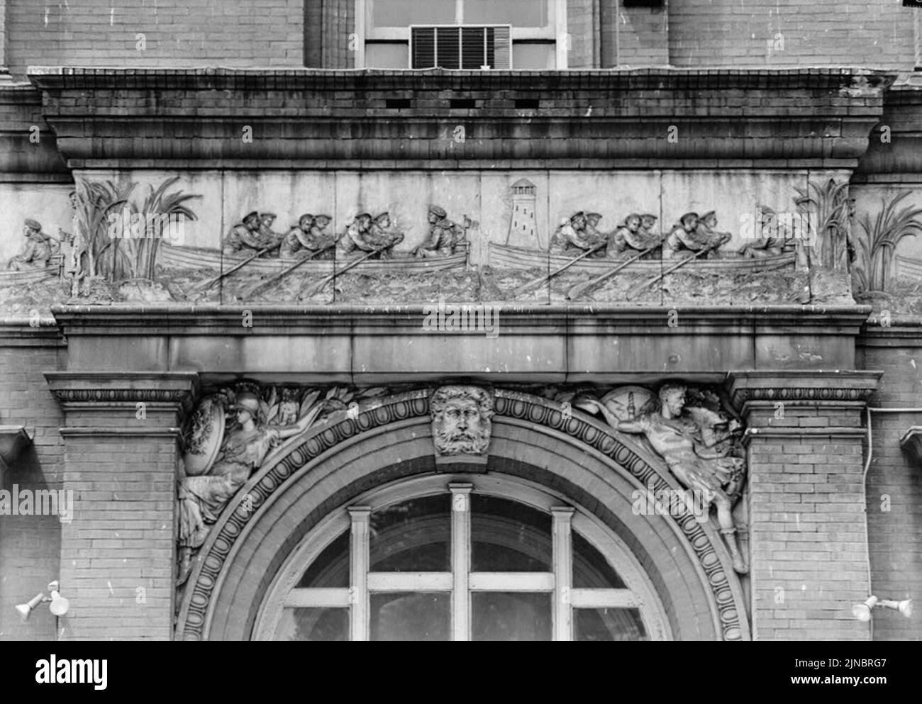TERRA-COTTA FRIEZE SAILORS IN ROWBOATS - Pension Building Stock Photo ...