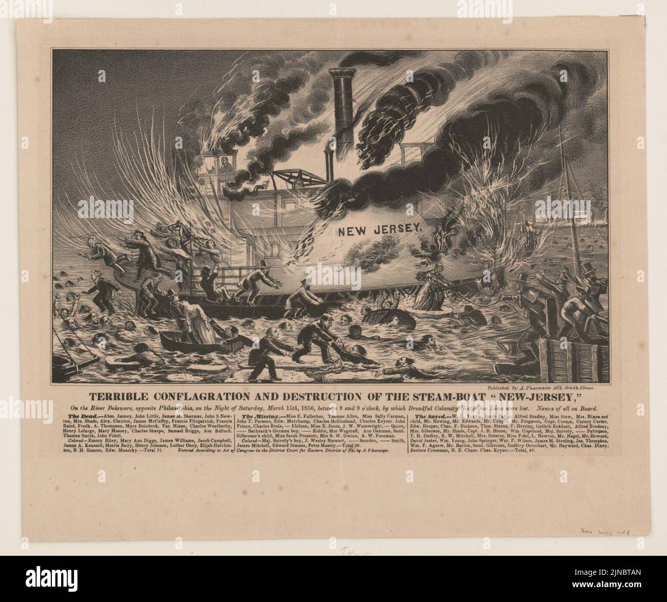 Terrible conflagration and destruction of the steam-boat ''New Jersey ...