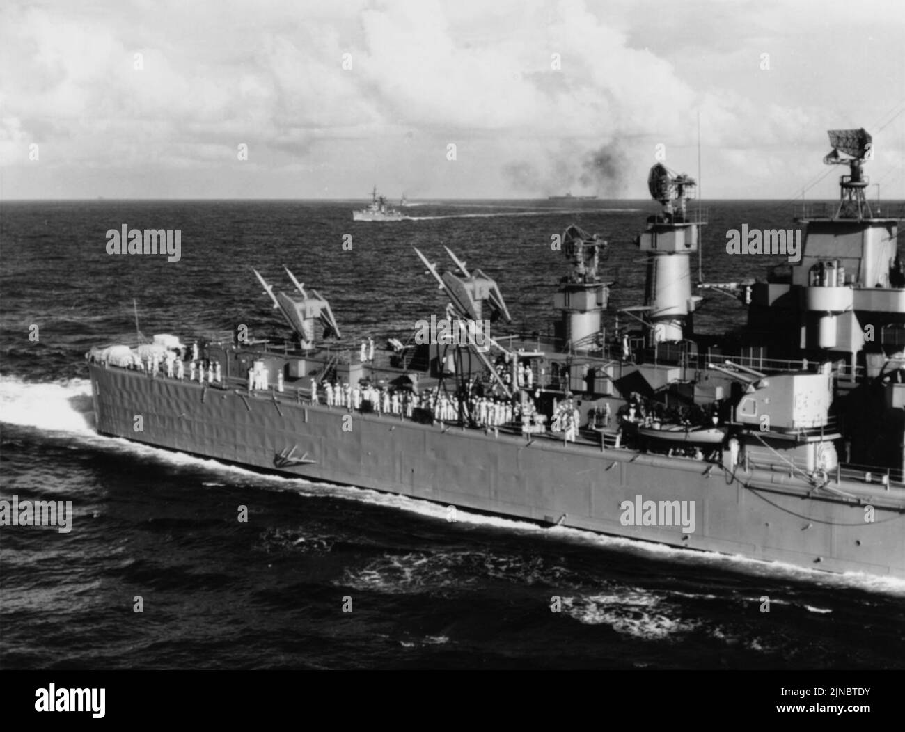 Terrier missile launchers aboard USS Boston (CAG-1), 15 July 1959 Stock ...