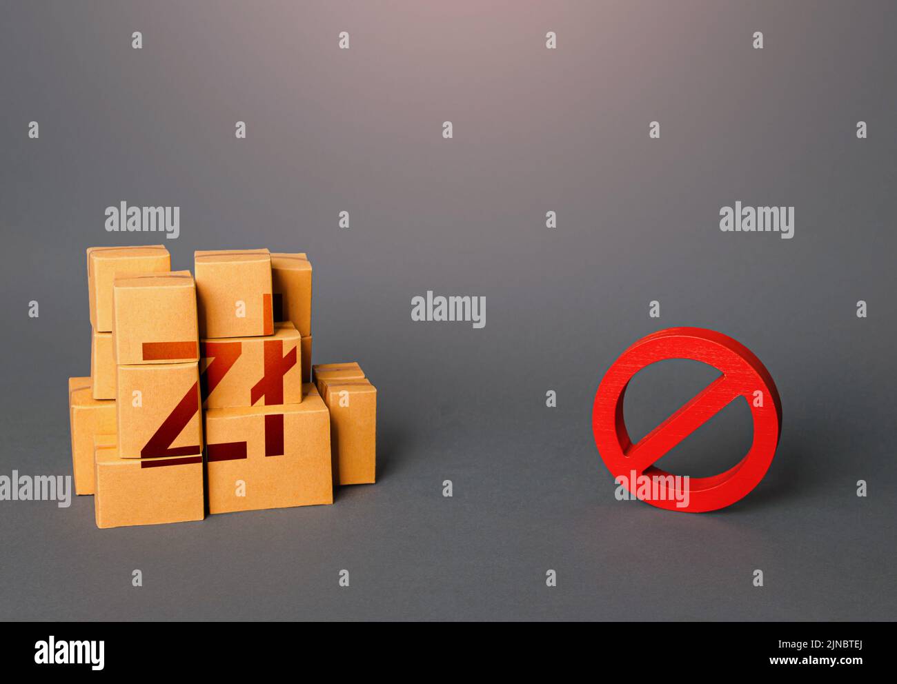 Polish zloty goods boxes and prohibition symbol NO. Trade wars. Ban on ...