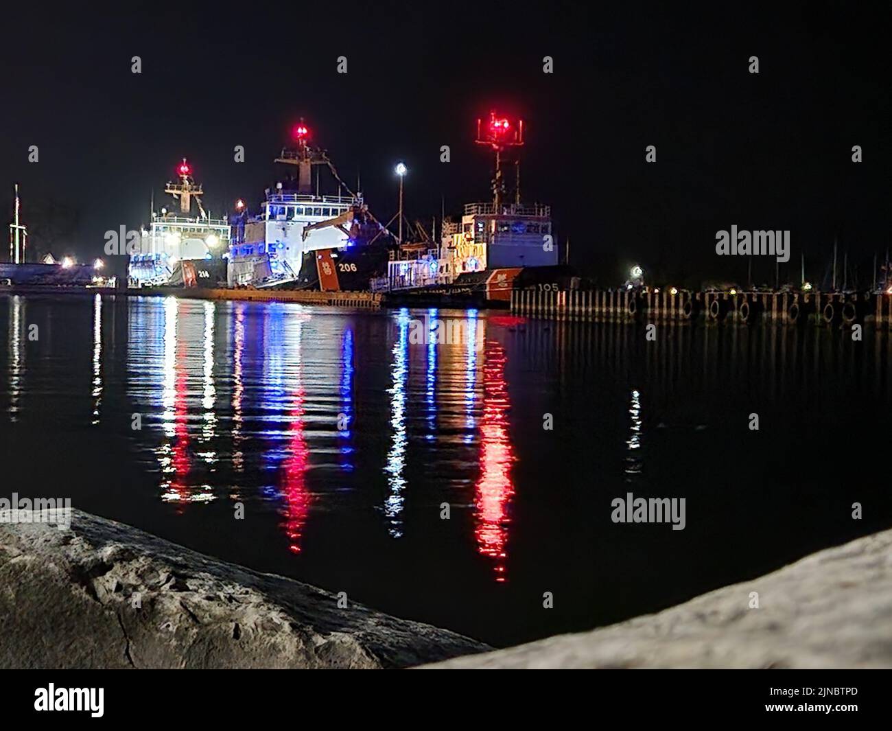 Coast Guard cutters Neah Bay (foreground), SPAR, and Hollyhock line the ...