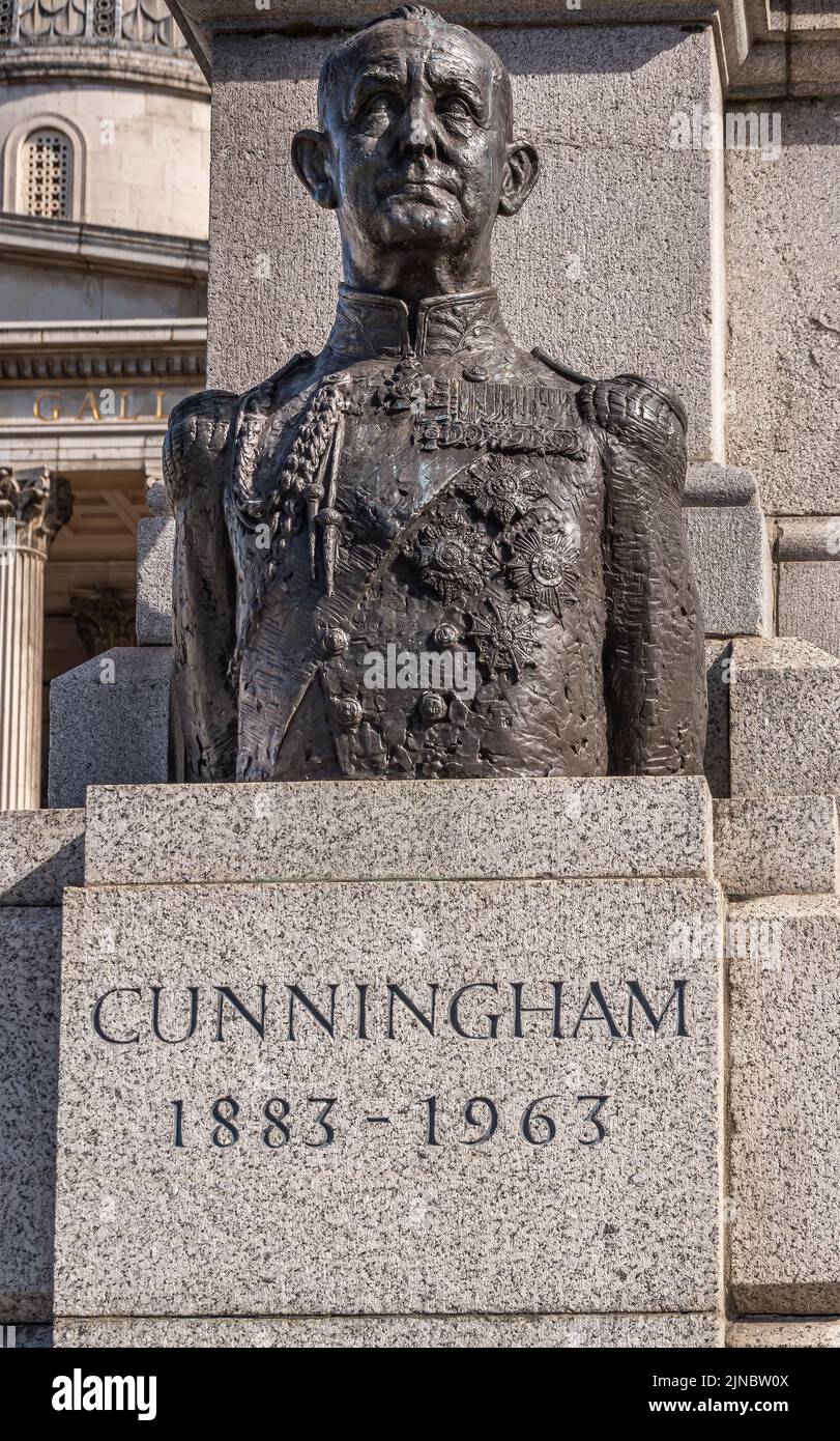 London, UK- July 4, 2022: Trafalgar Square. Closeup of Admiral Andrew ...