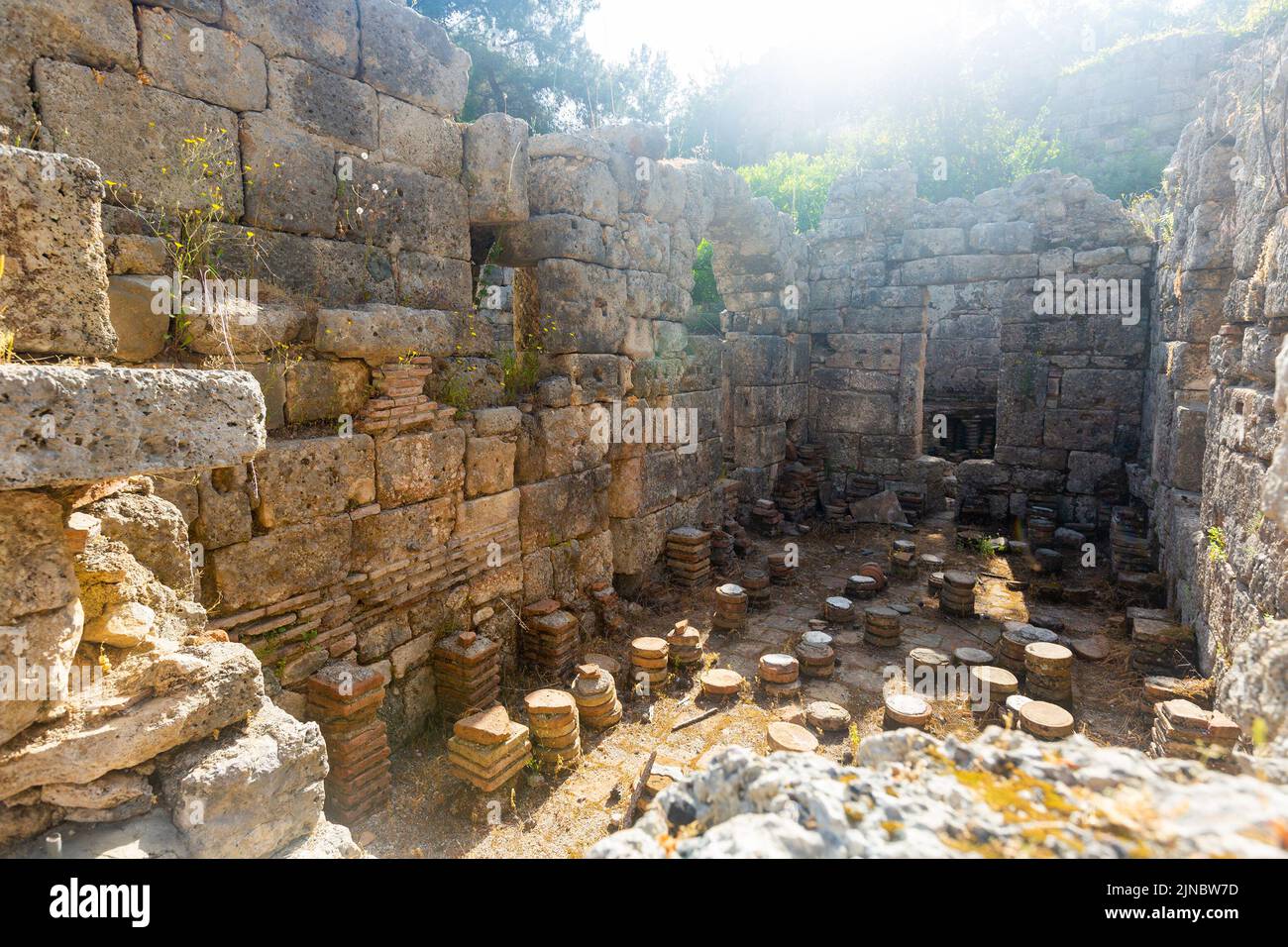 Ruined Roman baths in Phaselis, Tekirova, Antalya Province, Turkey ...