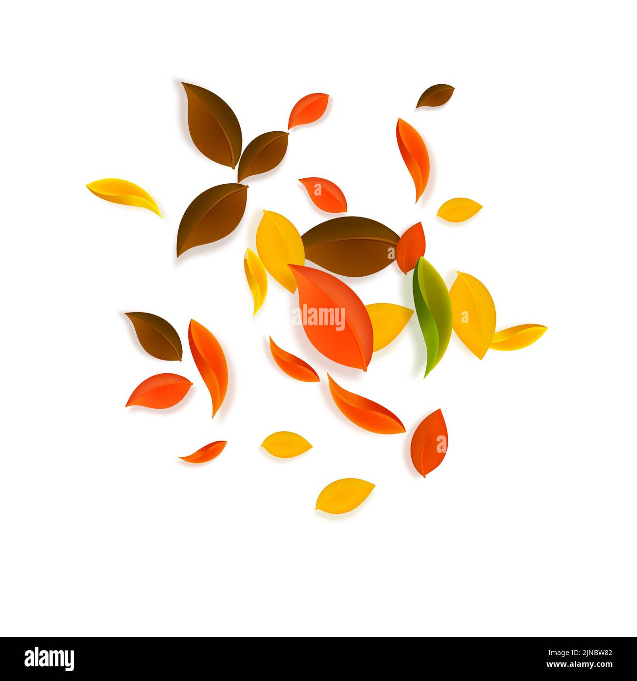 Falling autumn leaves. Red, yellow, green, brown chaotic leaves flying ...
