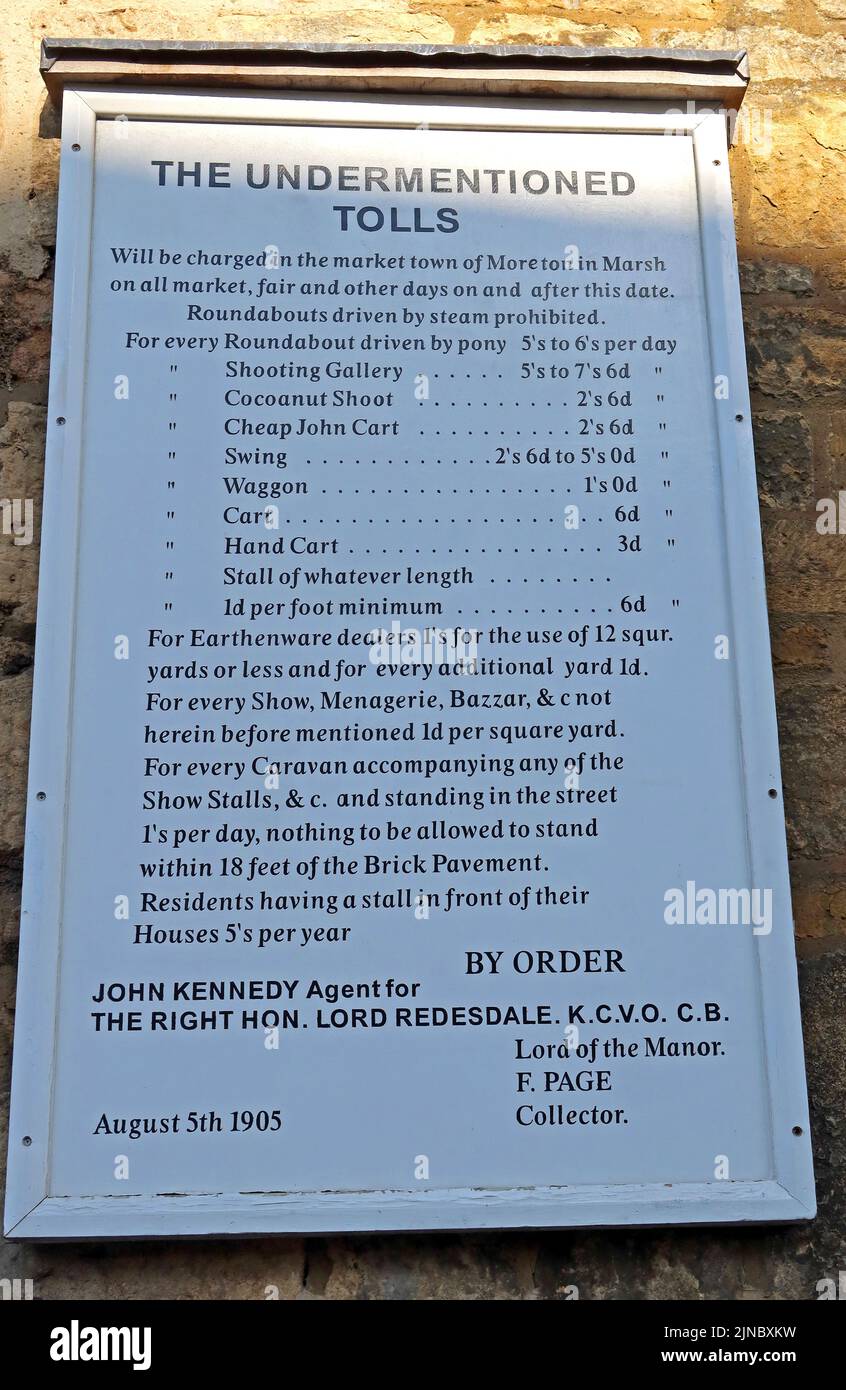 Toll Charges on stone curfew tower, tollboth ,High street, Moreton-in ...