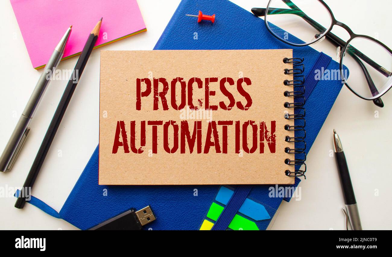Text PROCESS AUTOMATION on Office desk on wooden background Stock Photo ...