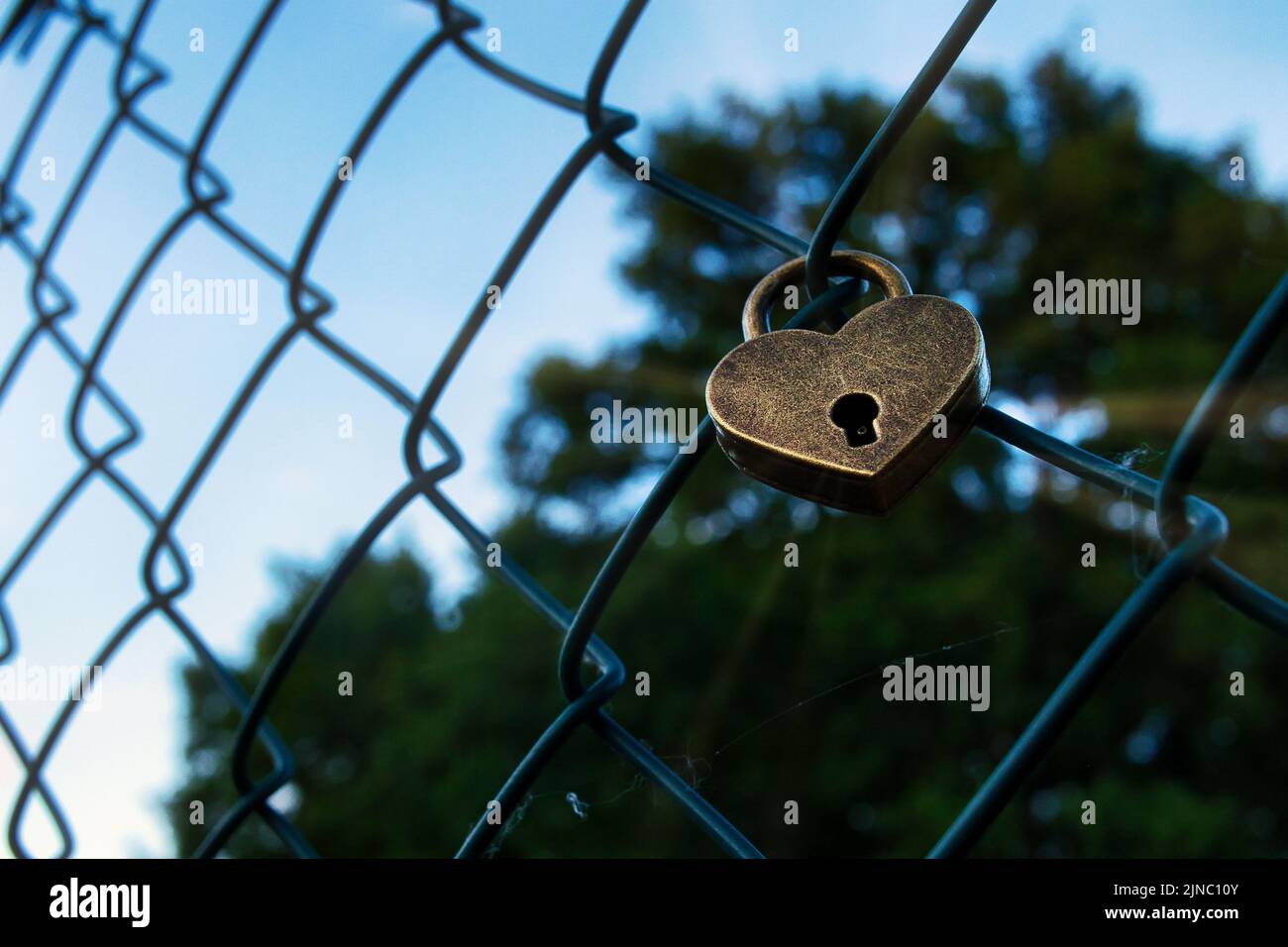 A metal love heart lock on a fence in the daylight Stock Photo - Alamy