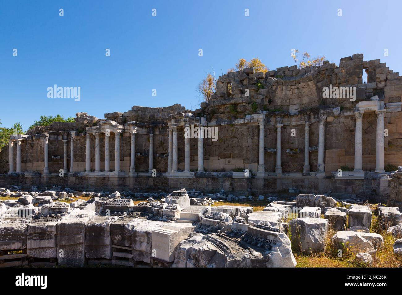Architectural elements of ancient Nymphaeum in Side, Turkey Stock Photo ...