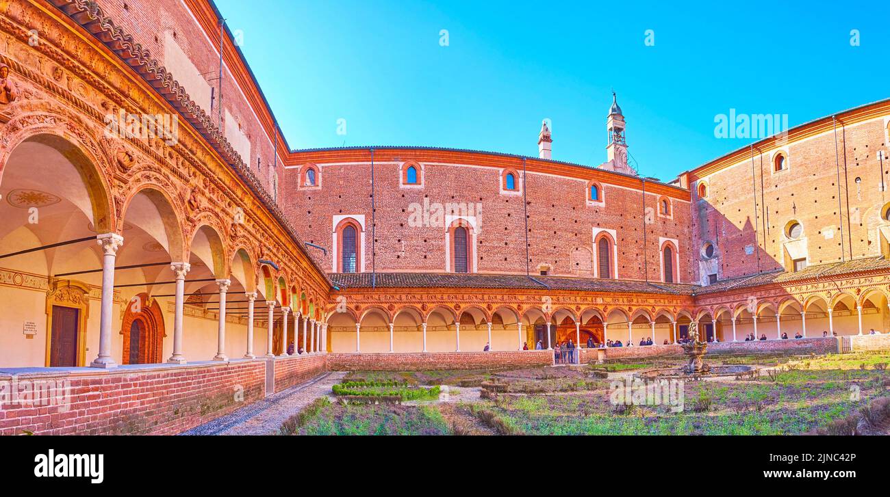 Panorama of the inner garden of small cloister of medieval Certosa di ...
