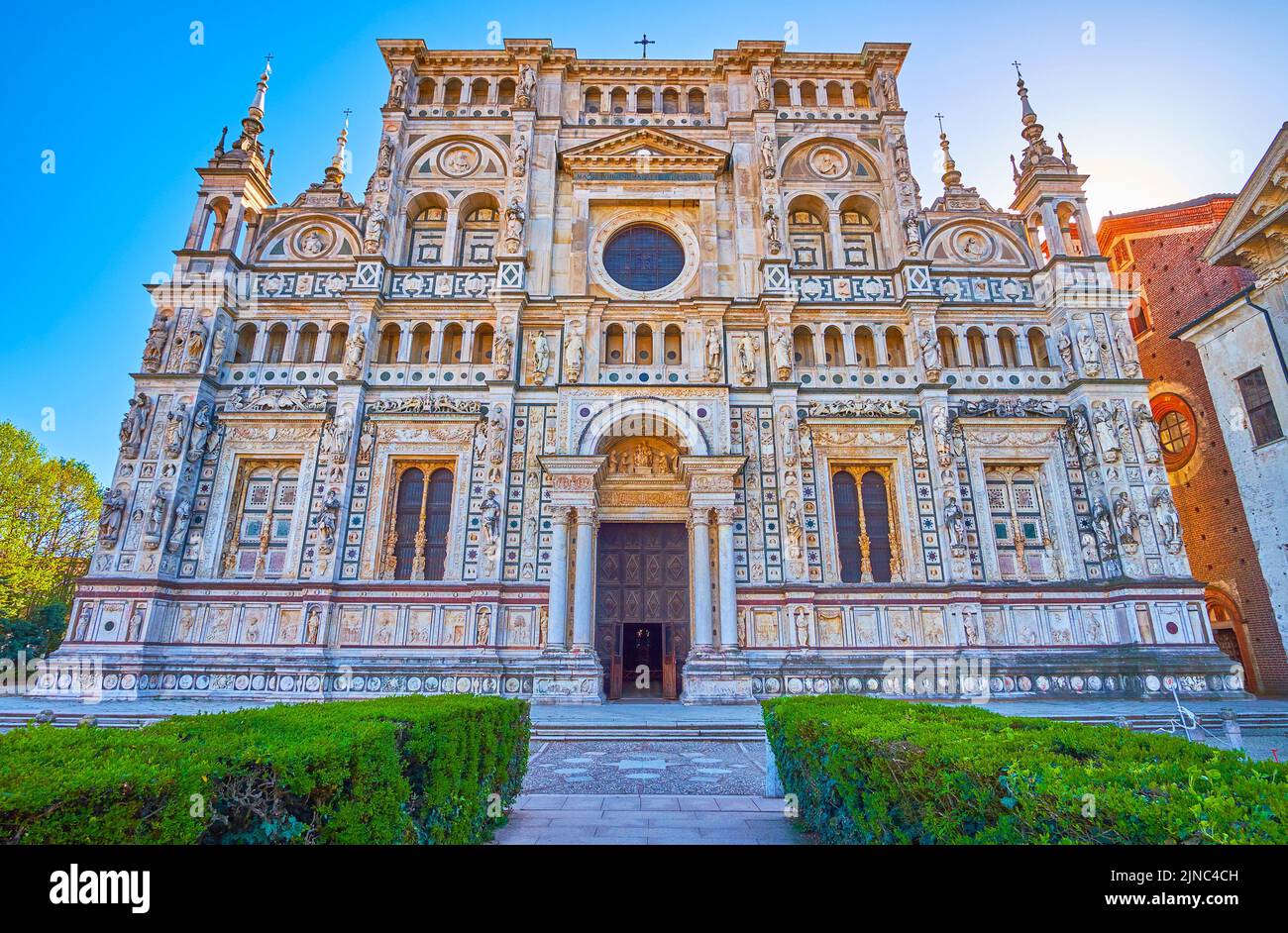 Gorgeous facade of the Cathedral of Certosa di Pavia monastery, Italy ...