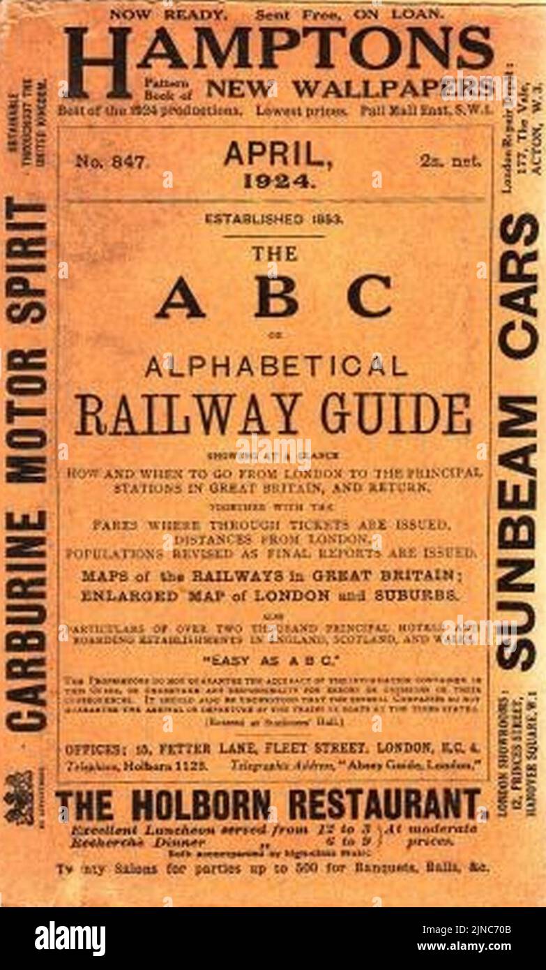 The ABC Alphabetical Railway Guide No. 847, April 1924 Stock Photo - Alamy