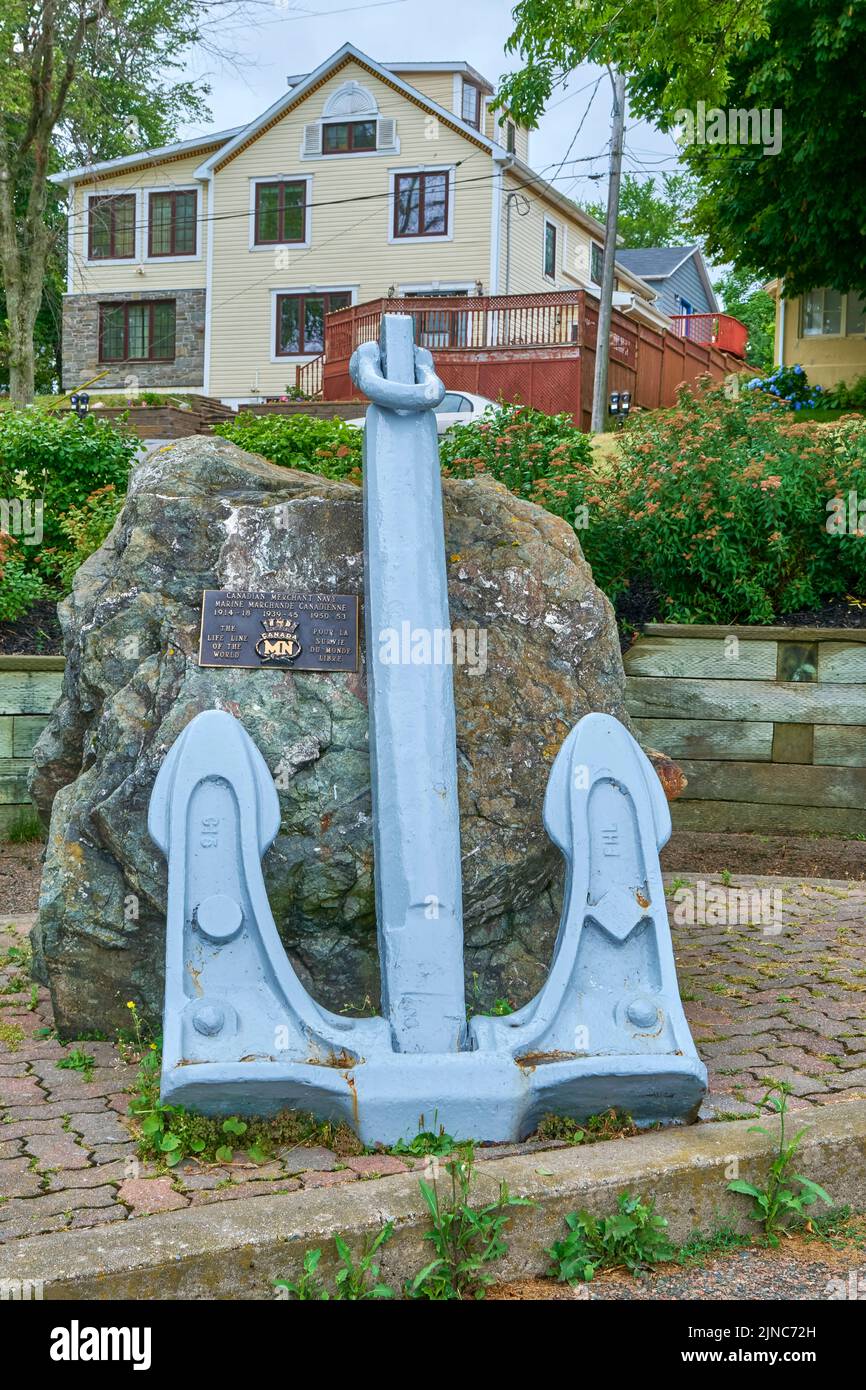 Old anchor and plaque commemorating the contribution of the Canadian ...