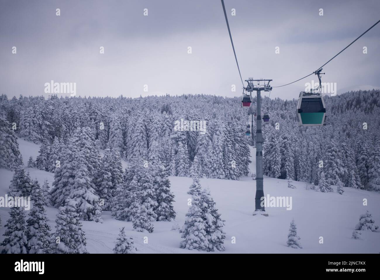 Cable Car way to snowy uludag mountains in bursa turkey Stock Photo - Alamy