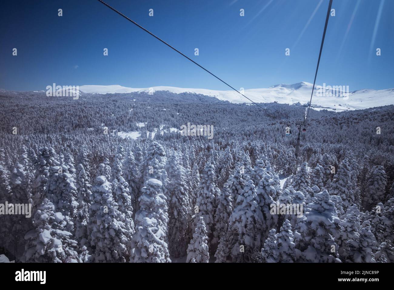 Cable Car way to snowy uludag mountains in bursa turkey Stock Photo - Alamy