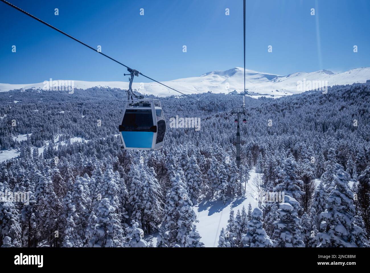 Cable Car way to snowy uludag mountains in bursa turkey Stock Photo - Alamy