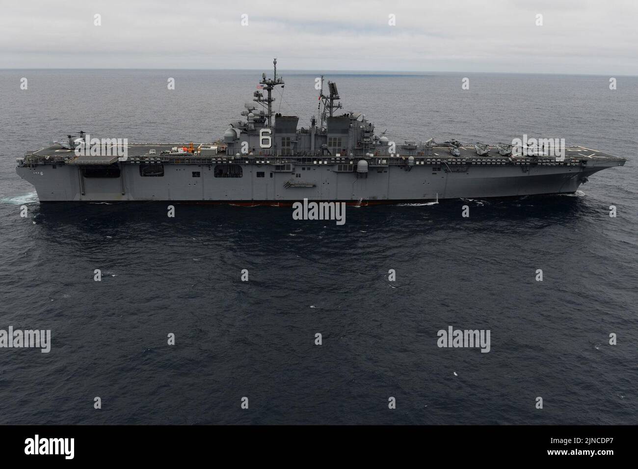 The amphibious assault ship USS America (LHA 6) is underway in the ...