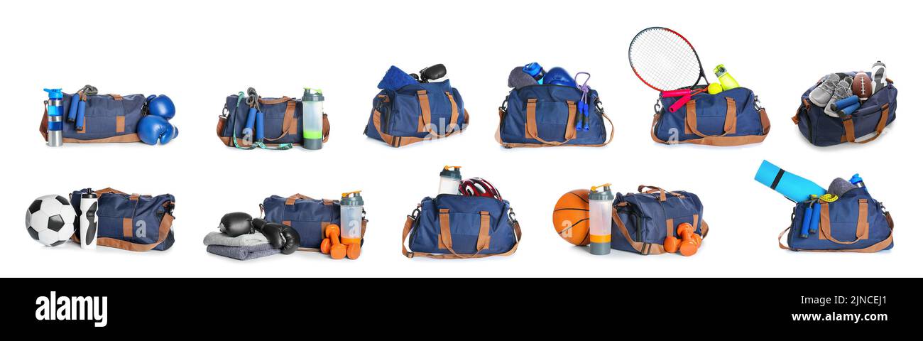 Set of sports bags isolated on white Stock Photo - Alamy