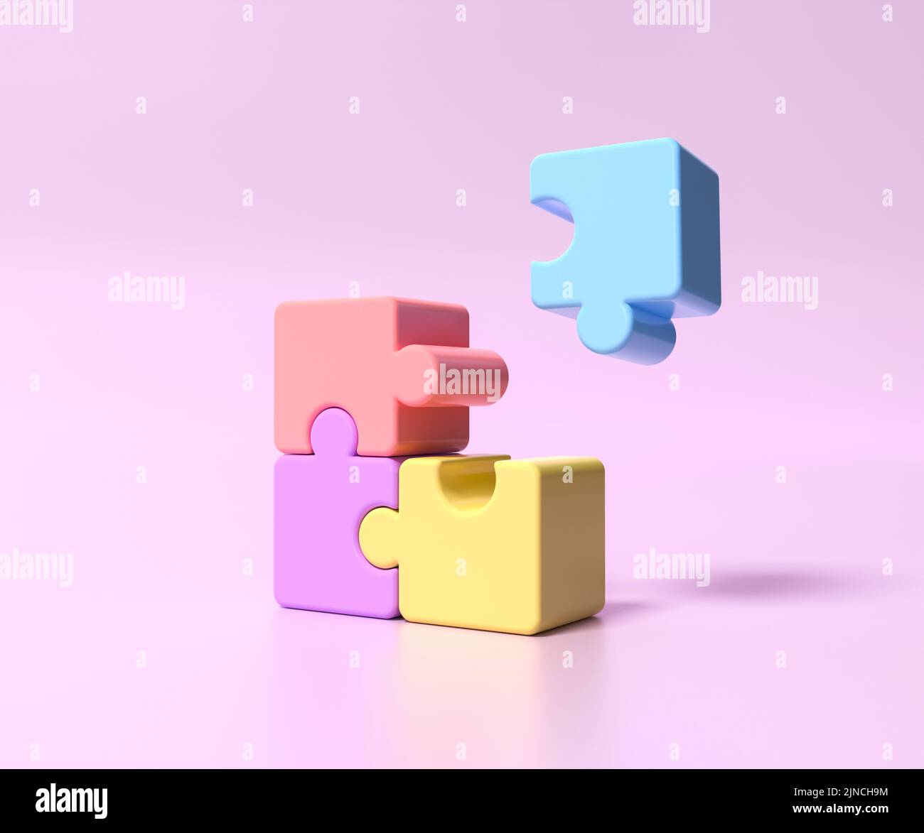 3D jigsaw puzzle pieces on pink background. Problem-solving, business ...