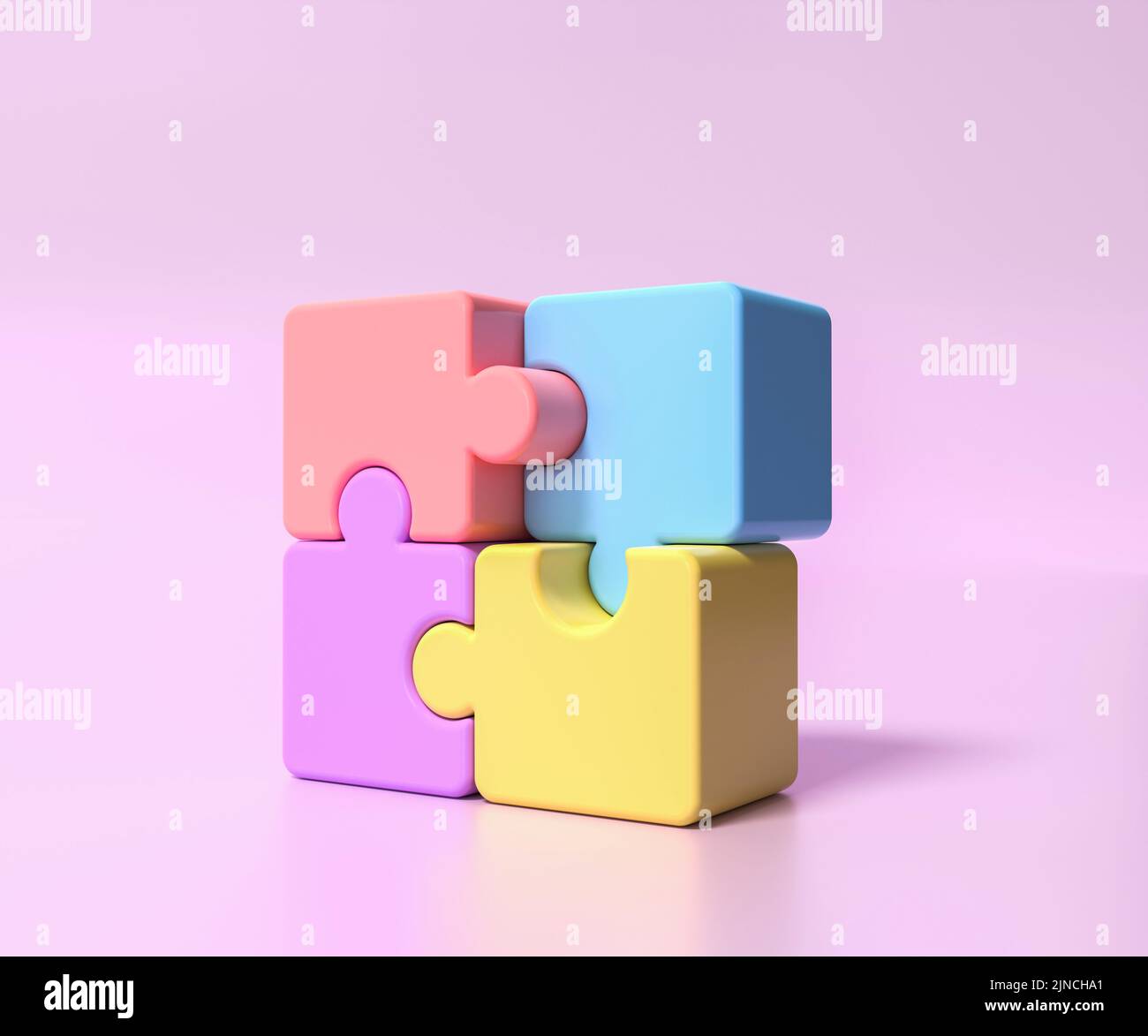 3D jigsaw puzzle pieces on pink background. Problem-solving, business ...
