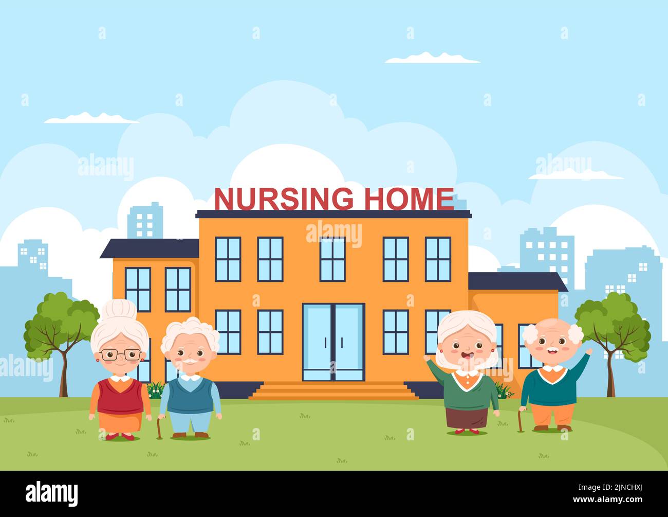 Elderly Care Services Hand Drawn Cartoon Flat Illustration with ...