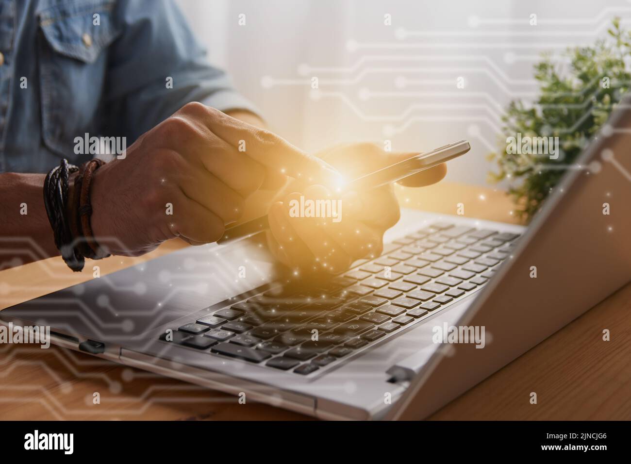 Casual Businessman Hand Touching Mobile Phone or Smart Phone Screen and ...