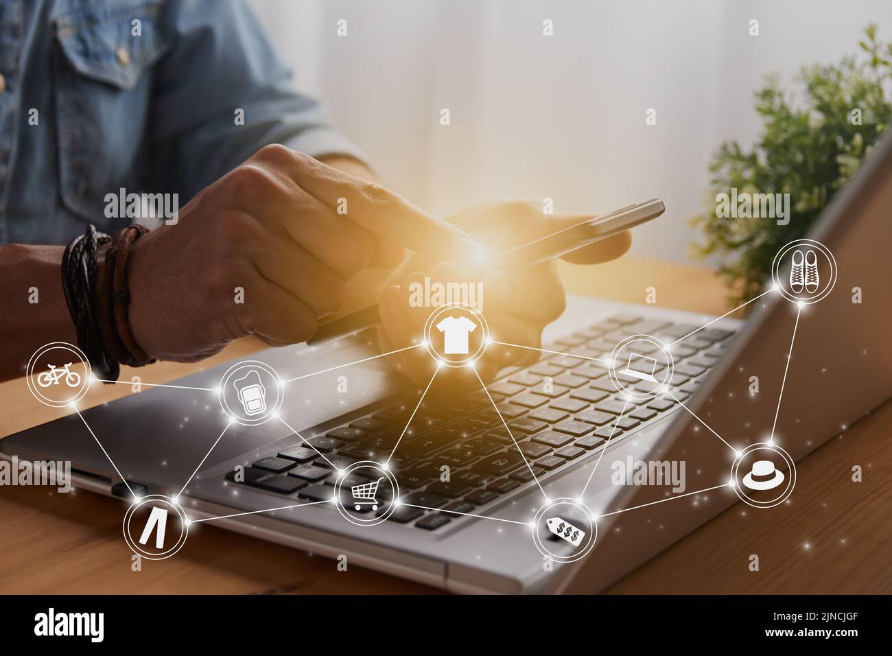 Casual Businessman Hand Touching Mobile Phone or Smart Phone Screen and ...