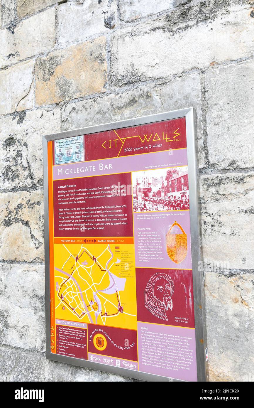 Micklegate York city centre, information board,Yorkshire,England,UK ...