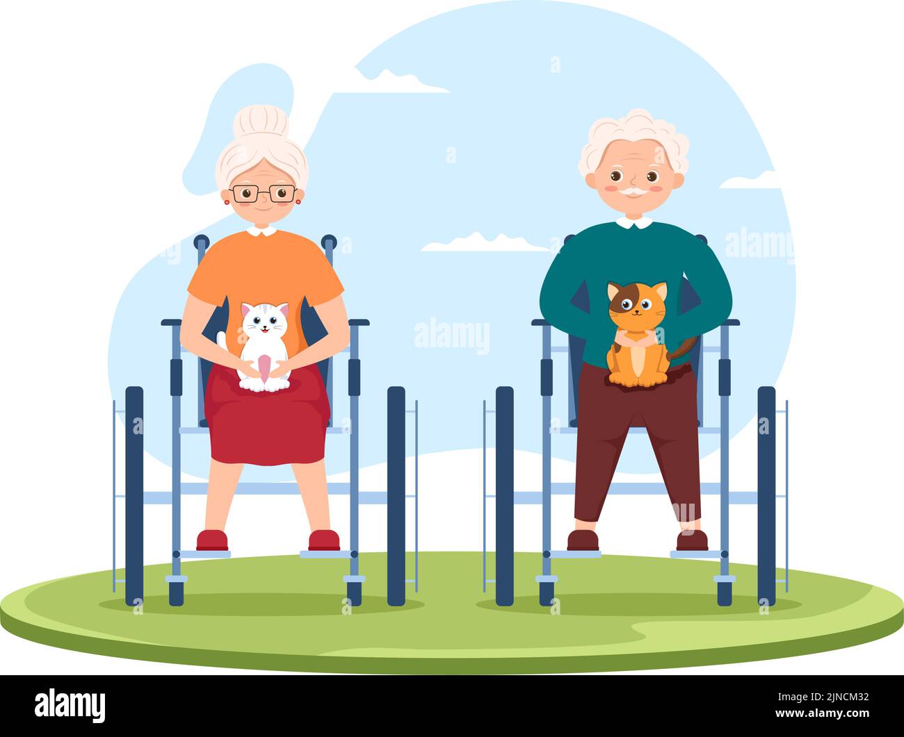 Elderly Care Services Hand Drawn Cartoon Flat Illustration with ...