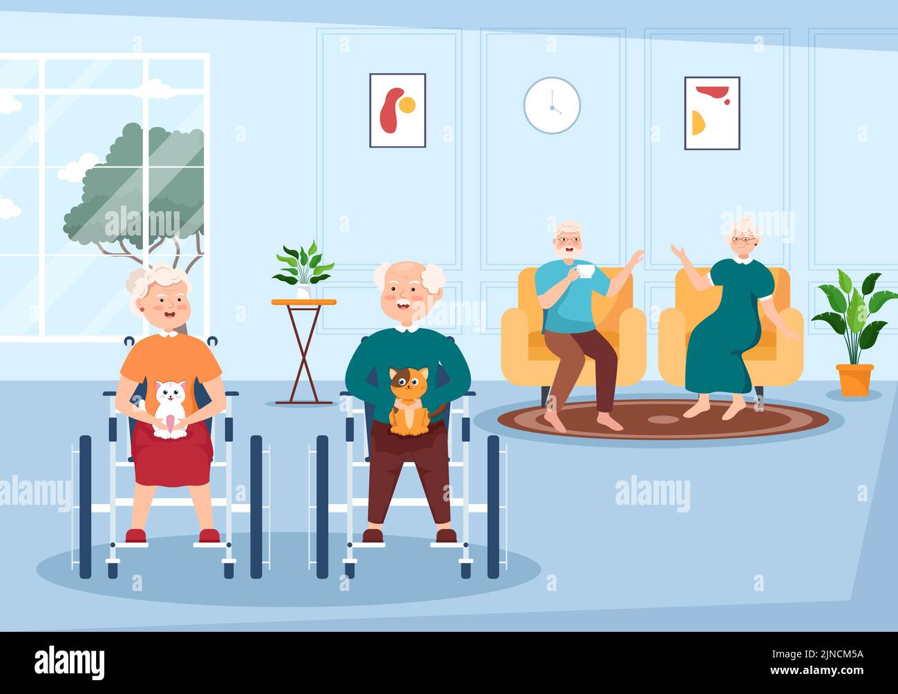 Elderly Care Services Hand Drawn Cartoon Flat Illustration with ...