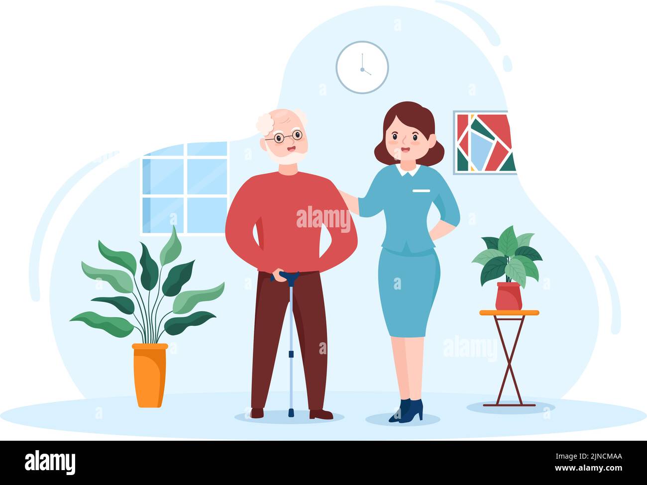 Elderly Care Services Hand Drawn Cartoon Flat Illustration with ...