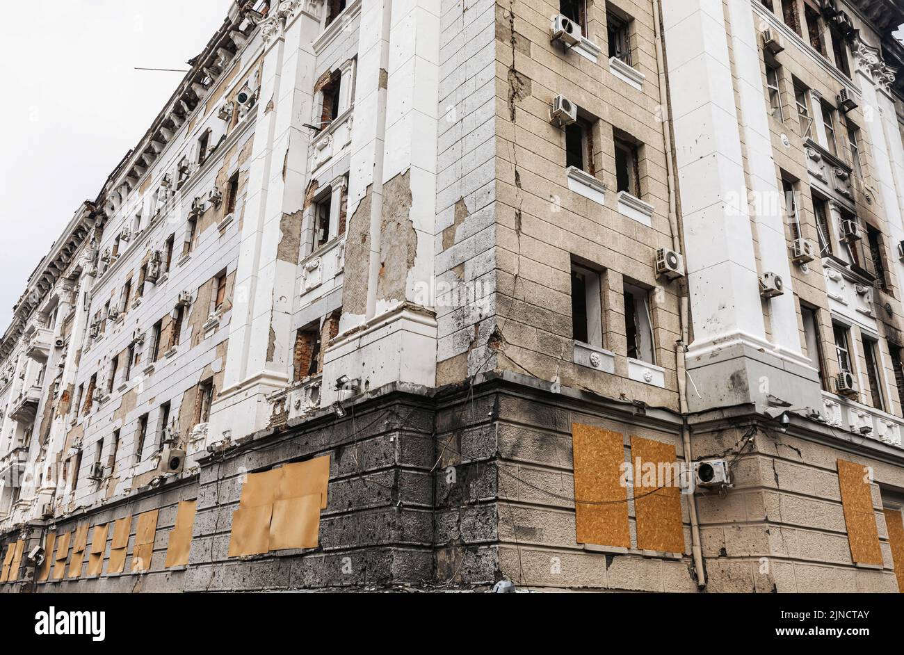 Damaged houses on the streets of Kharkiv during the Russian invasion of ...
