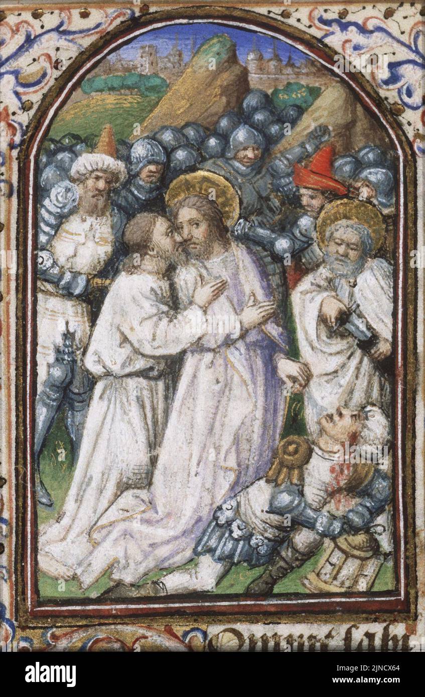 The arrest of Christ - the kiss of Judas; the ear of Malchus cut off by ...
