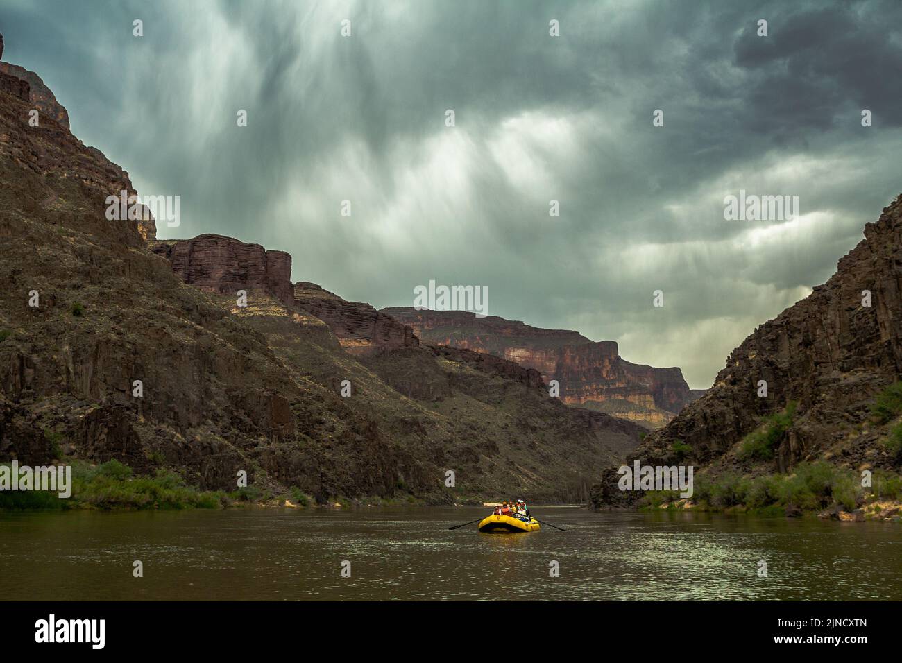 Grand Canyon rafters ahead of an impending rainstorm Stock Photo - Alamy
