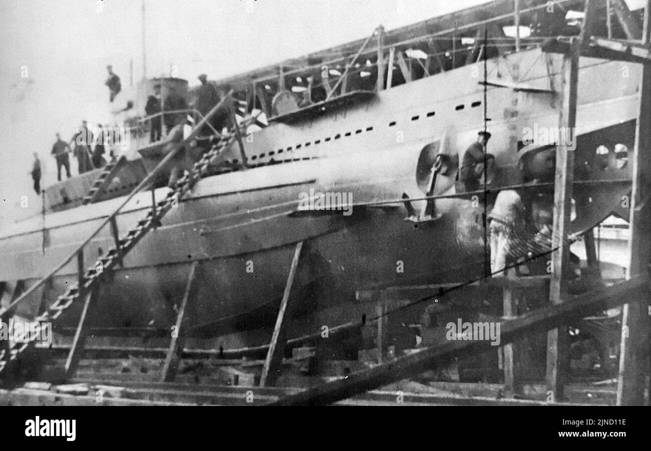 The assembly of a SM U-31 submarine in the Ganz-Danubius company Stock ...