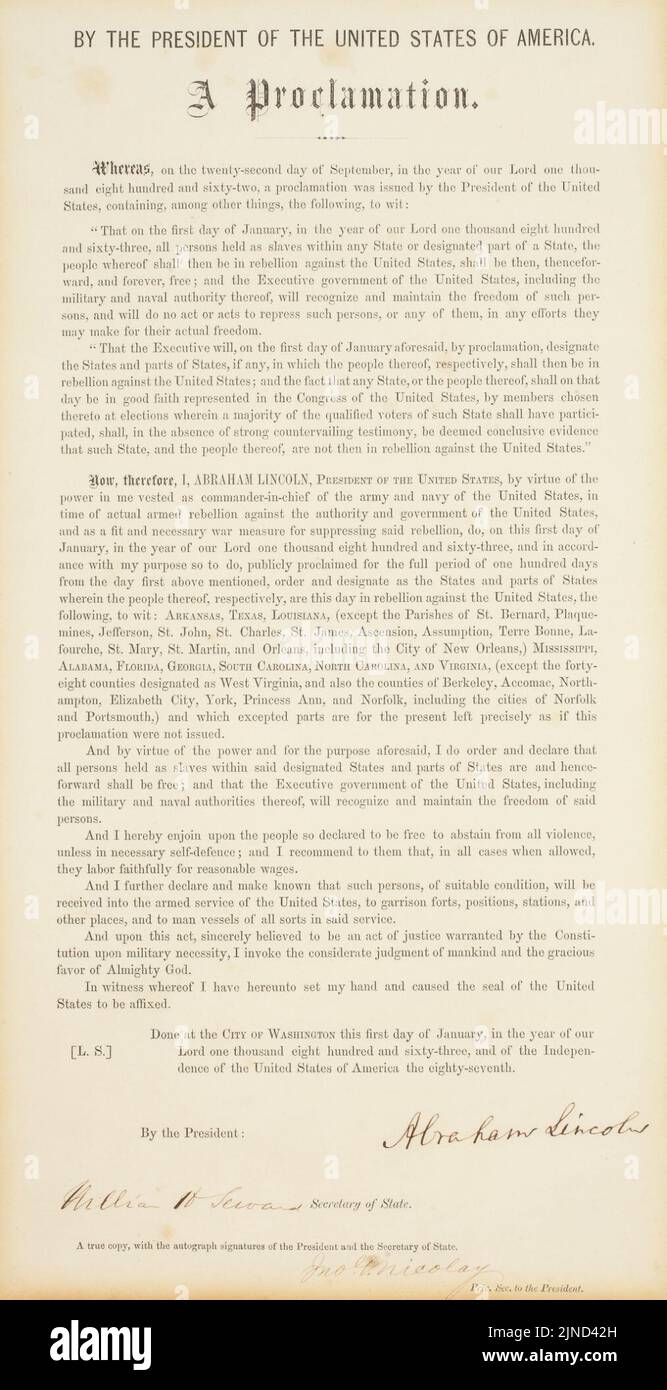 THE ''AUTHORIZED EDITION'' OF THE EMANCIPATION PROCLAMATION, SIGNED BY ...