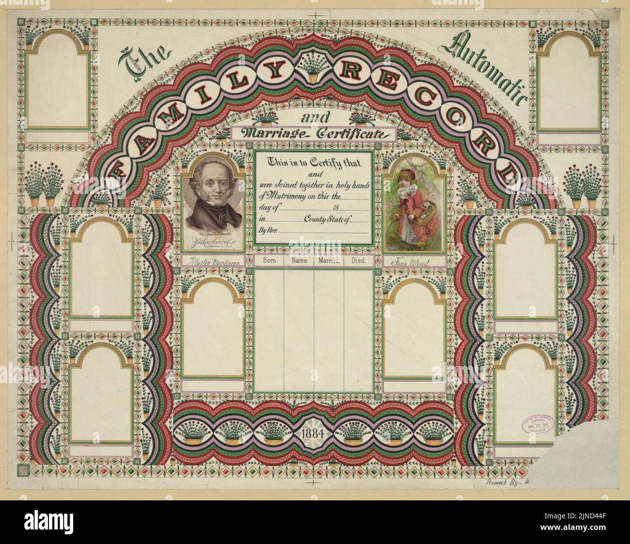 The automatic family record and marriage certificate - penwork by Stock ...