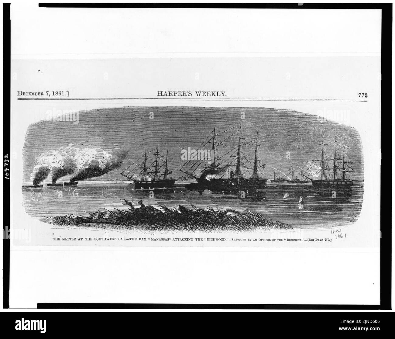 The Battle at the southwest pass - the ram ''Manassas'' attacking the ...