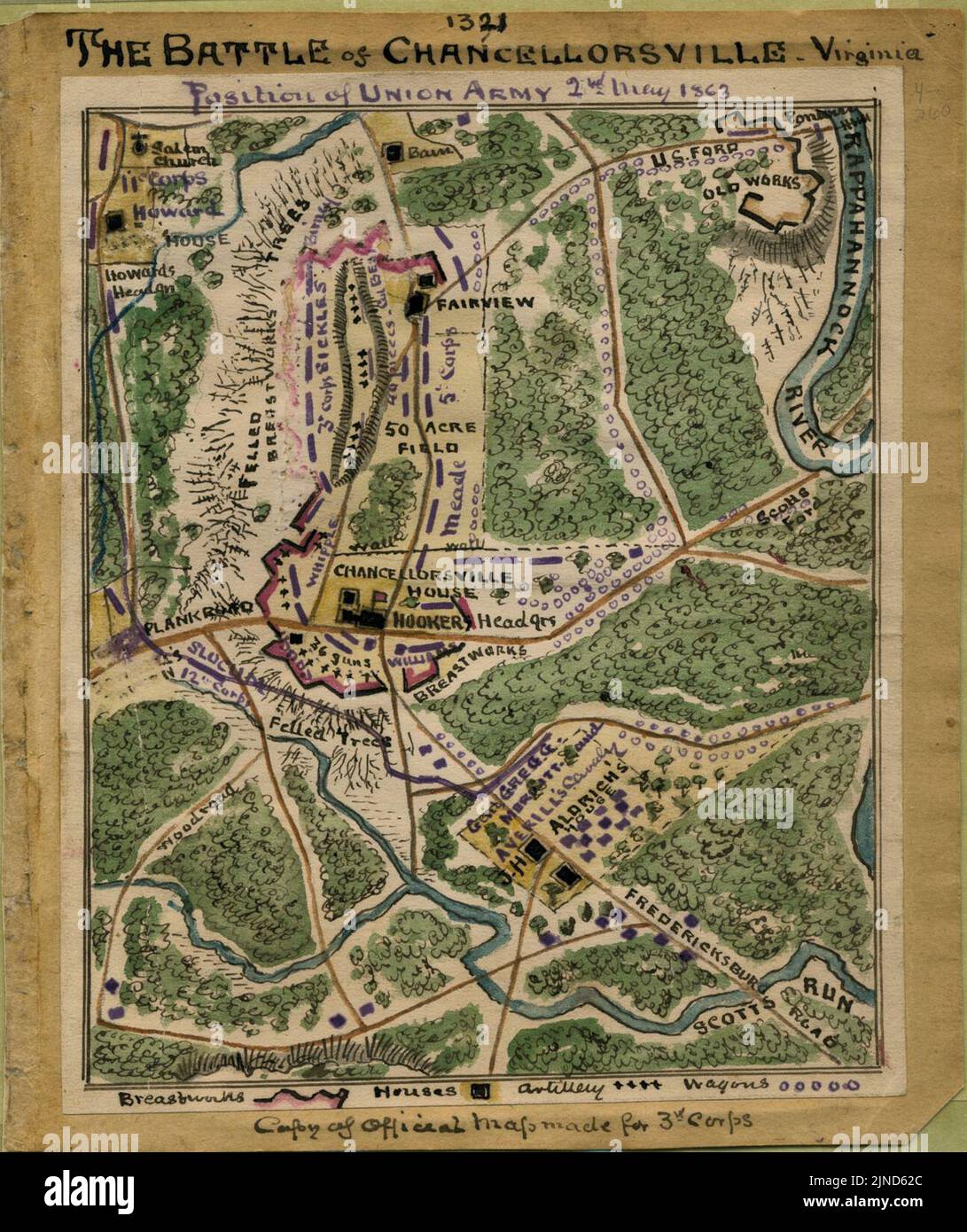 The Battle of Chancellorsville, Virginia position of Union Army, 2nd ...