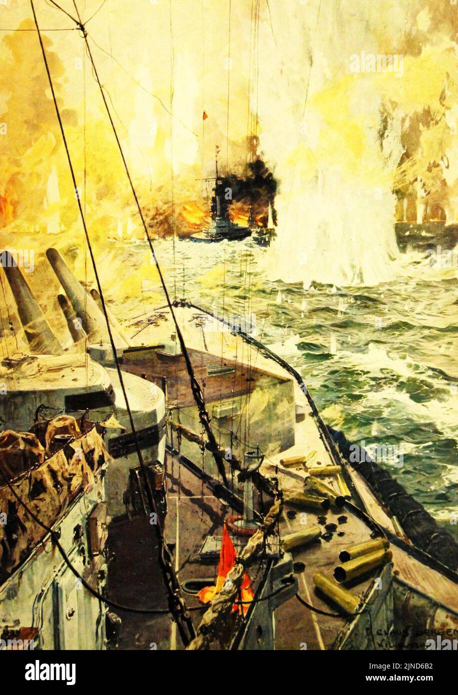 The Battle of Jutland, May 31, 1916, artwork by Claus Bergen ...